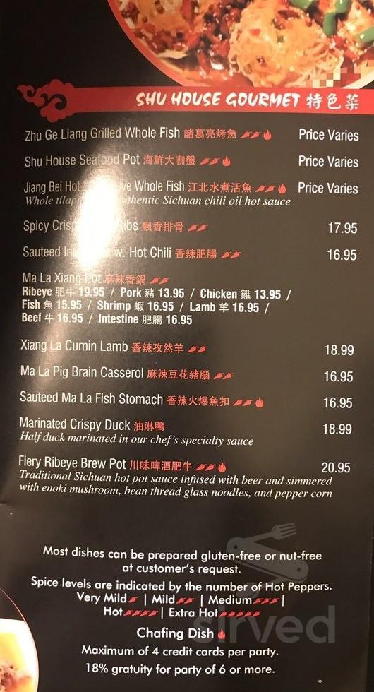 Shu House Restaurant menu in Kendall Park, New Jersey, USA