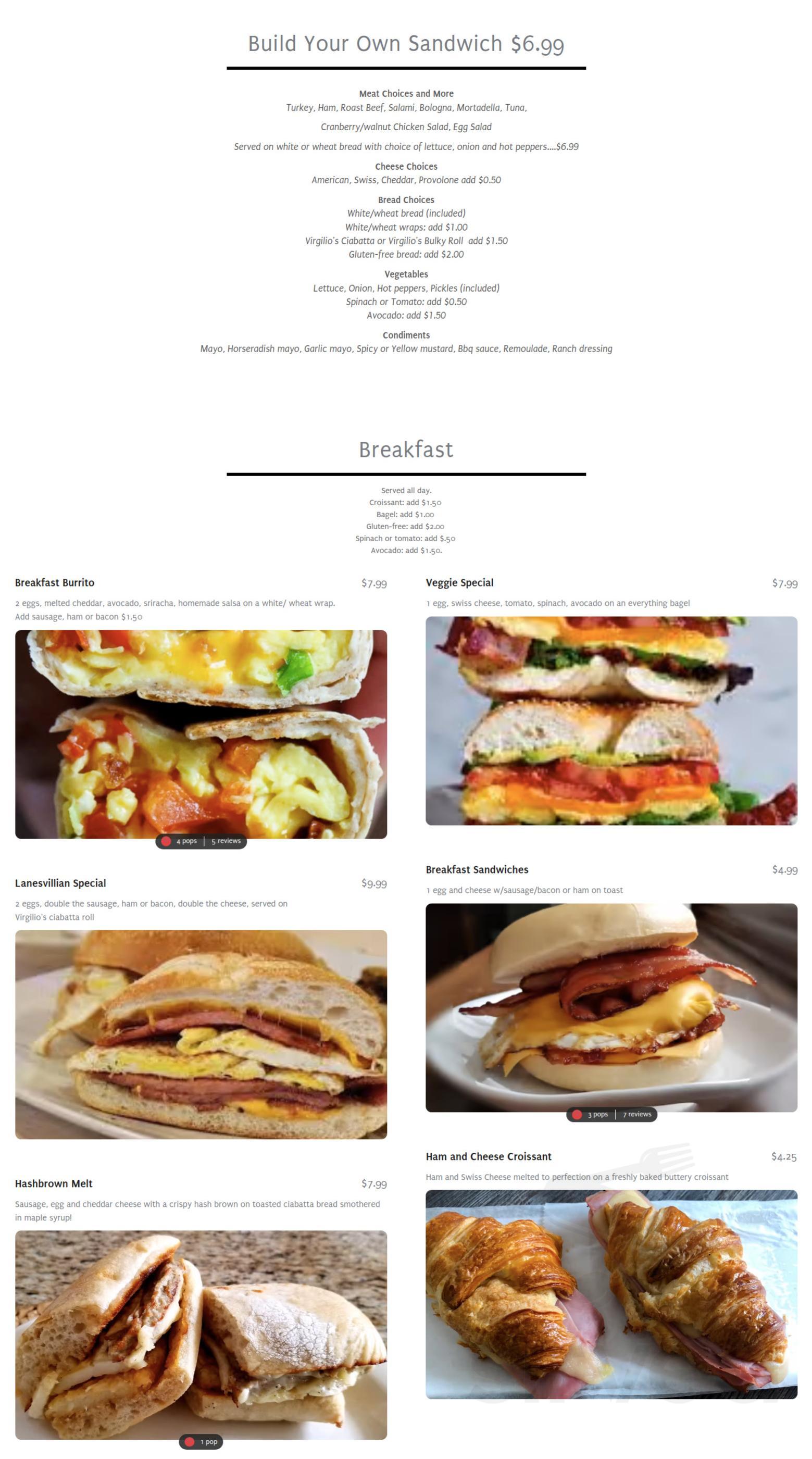 The Cove Cafe menu in Gloucester, Massachusetts, USA