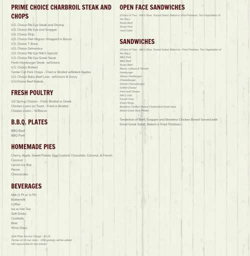 Niki's West menu in Birmingham, Alabama, USA