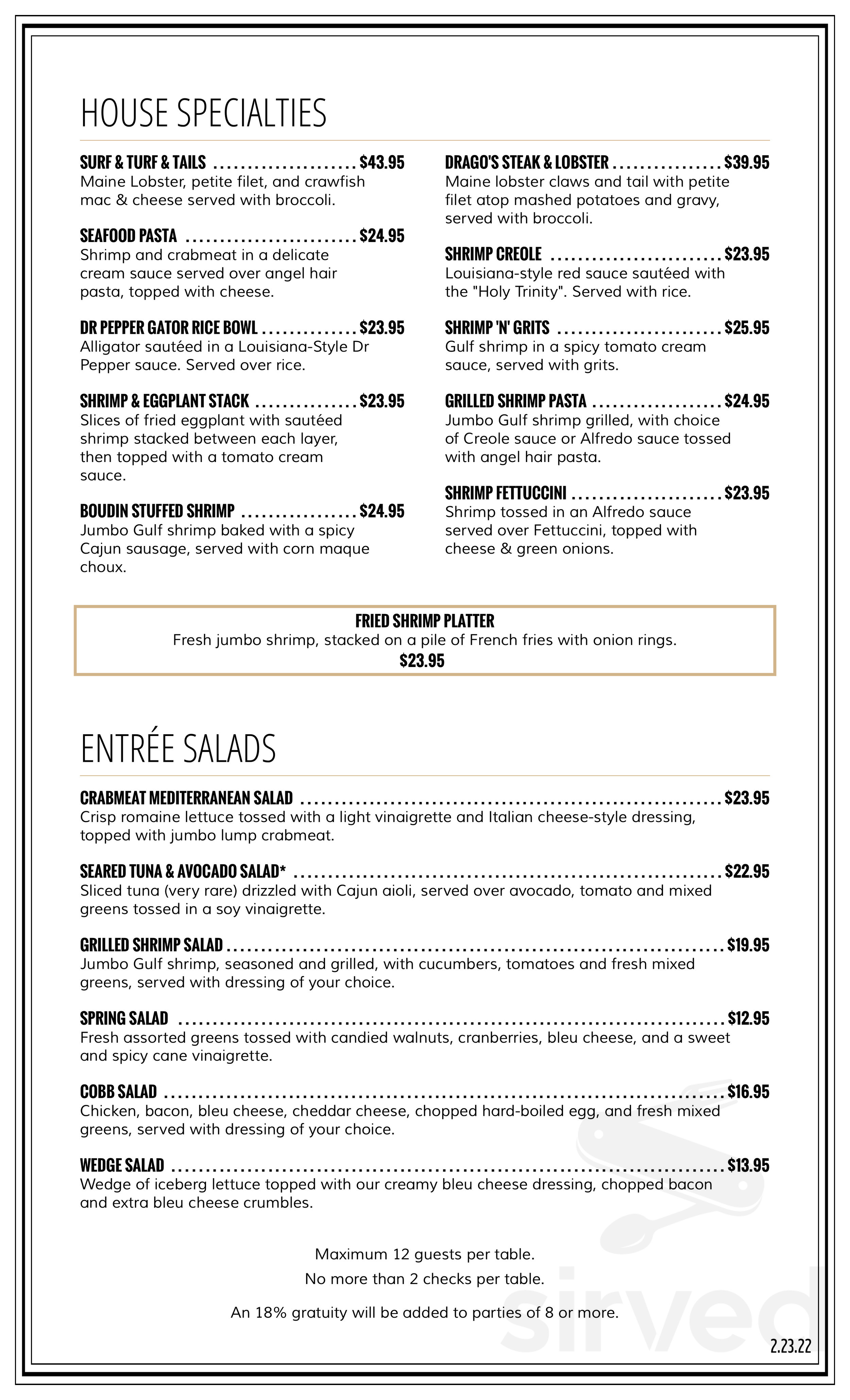 Drago's Seafood Restaurant - Hilton New Orleans Riverside menus in New ...