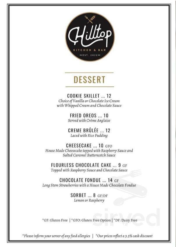 Hilltop Kitchen & Bar menu in Syosset, New York, USA