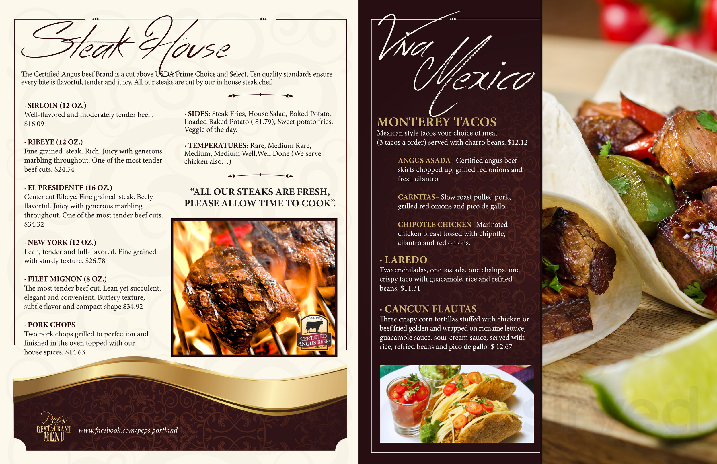 Menu - Portland TX's Pep's Mexican Steakhouse | Sirved