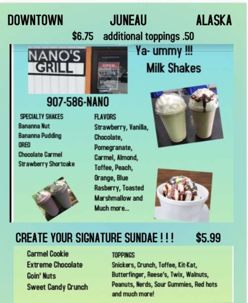 Nano's Grill menu in Juneau, Alaska, USA