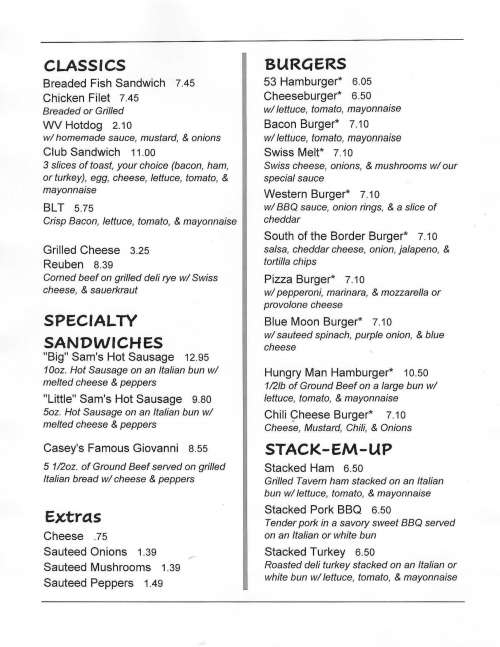 Casey's menu in Shinnston, West Virginia, USA