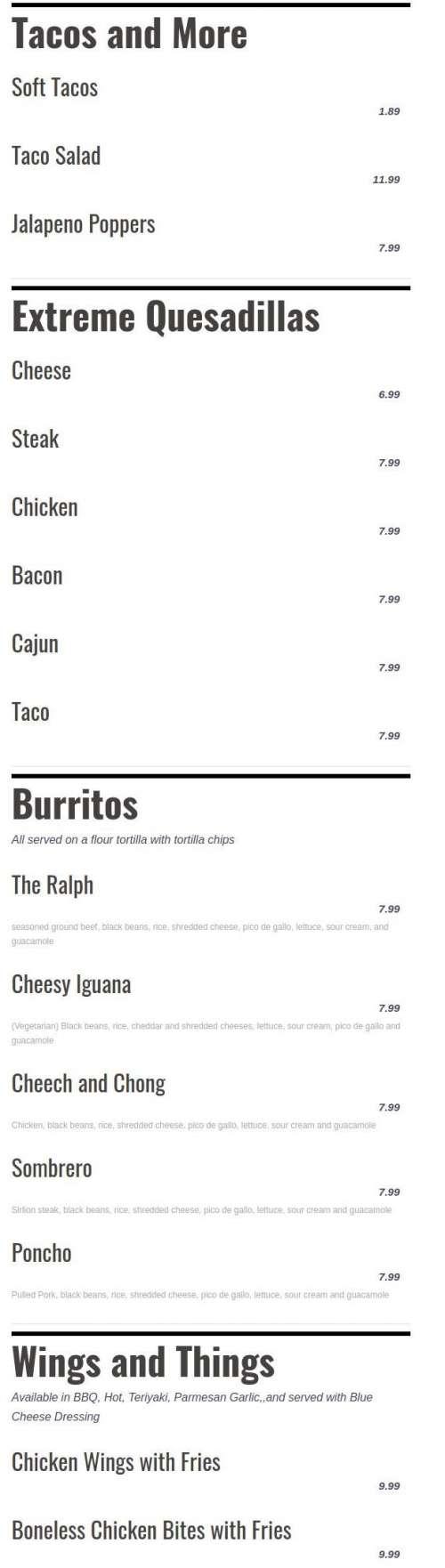 Fat Bellies menu in Gloversville, New York, USA