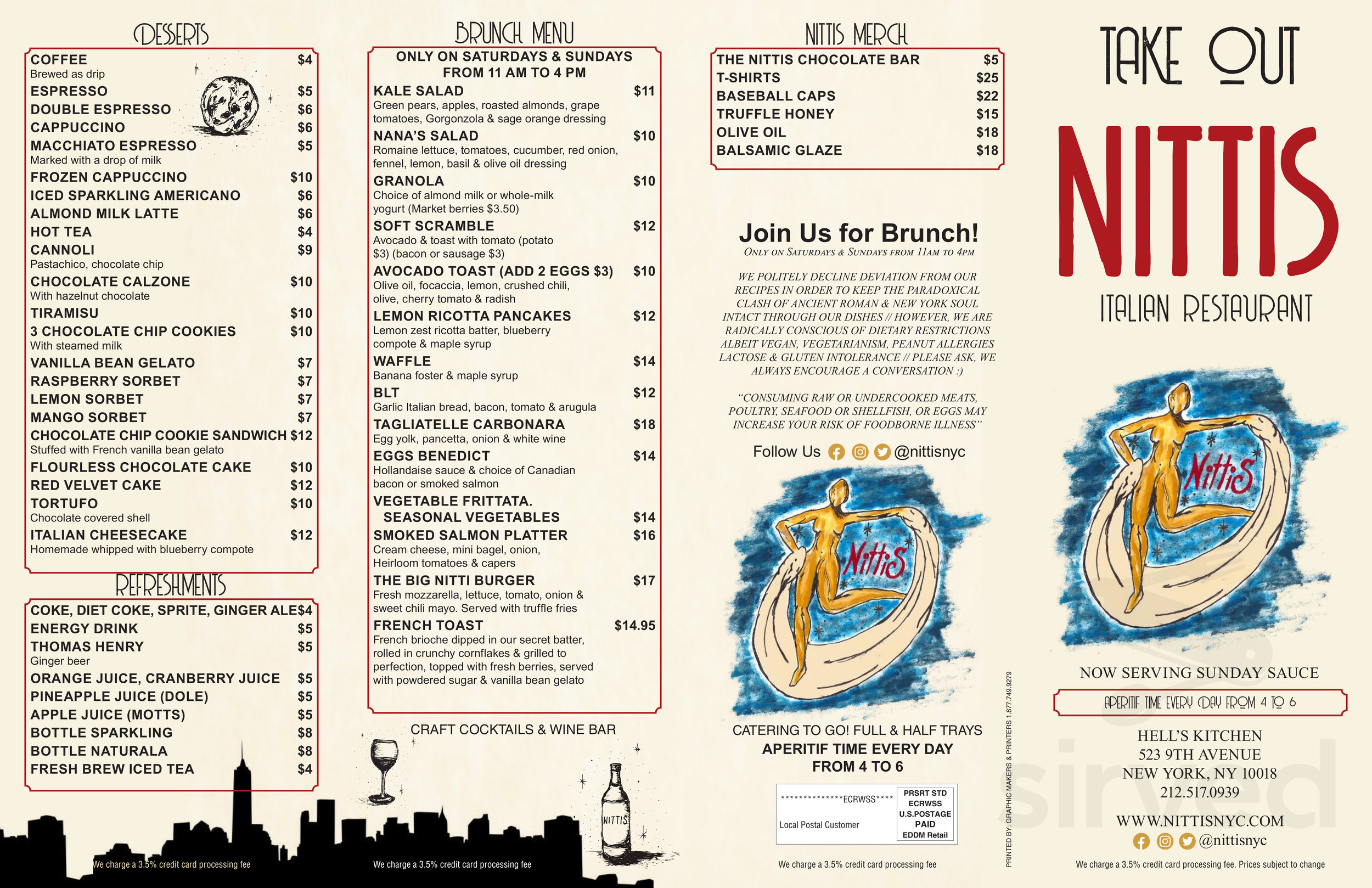 Nittis menu in New York, New York, USA