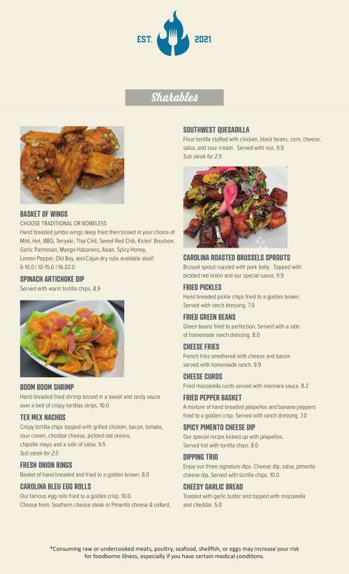 Carolina Bleu Grille menu in Clayton, North Carolina, USA