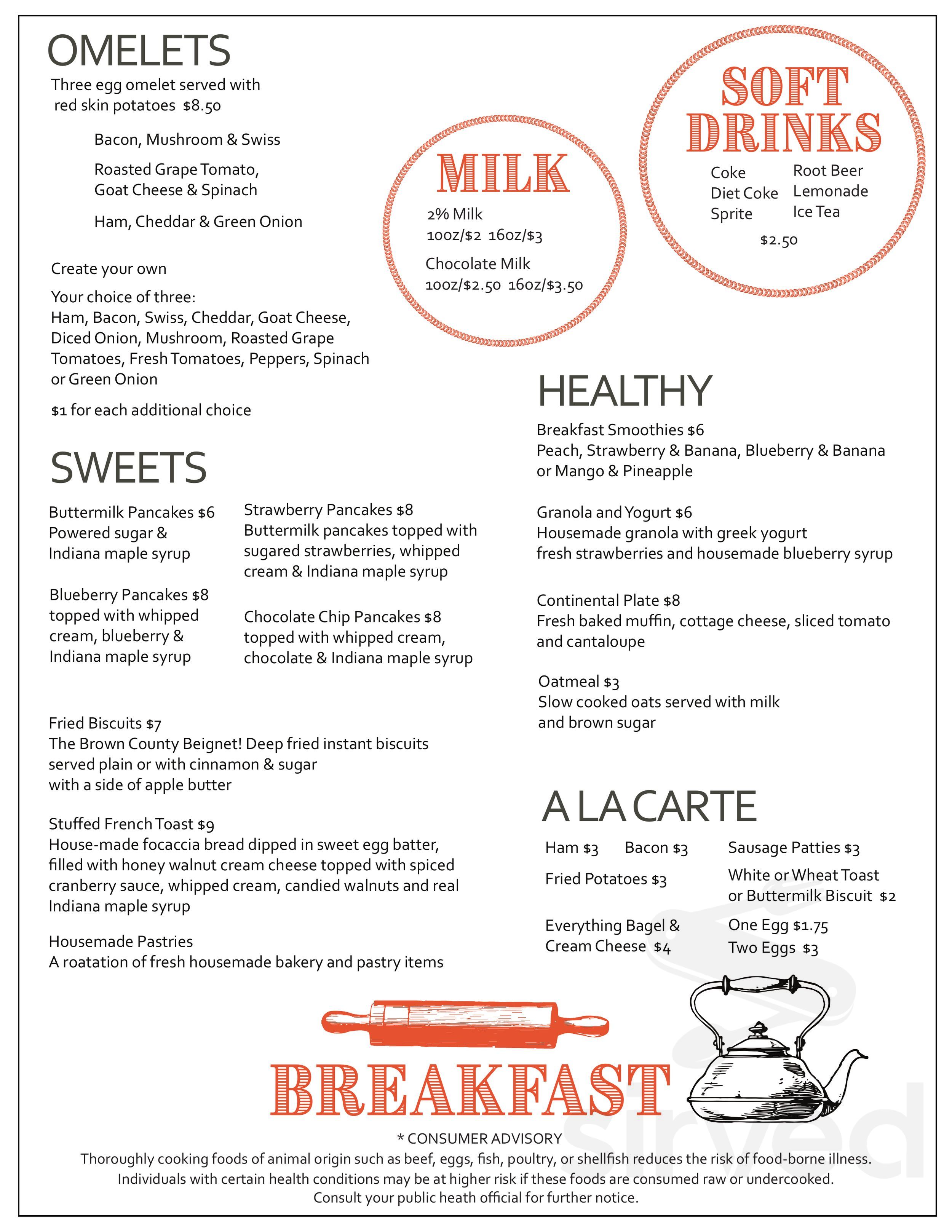 Harvest Dining Room menu in Nashville, Indiana, USA