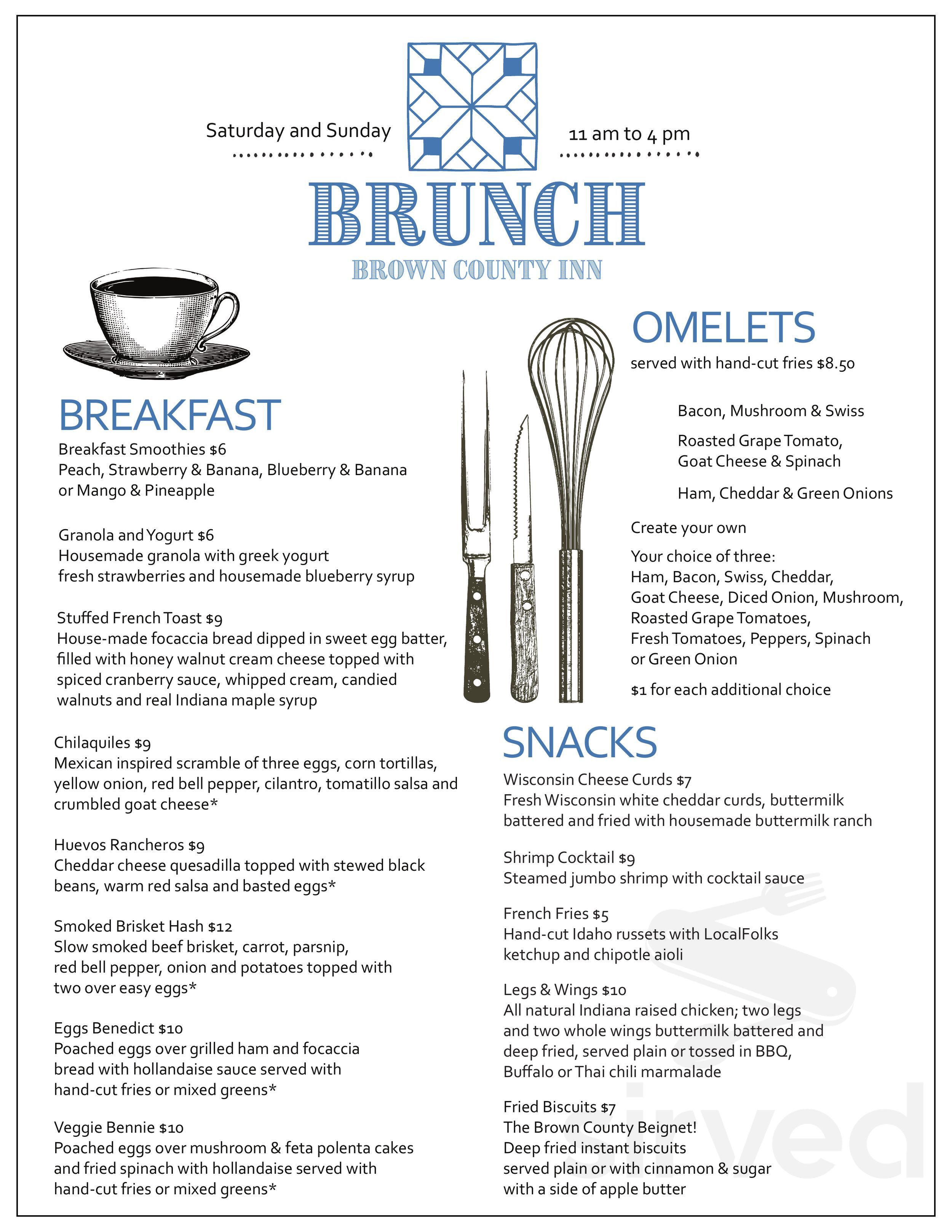 Harvest Dining Room menu in Nashville, Indiana, USA