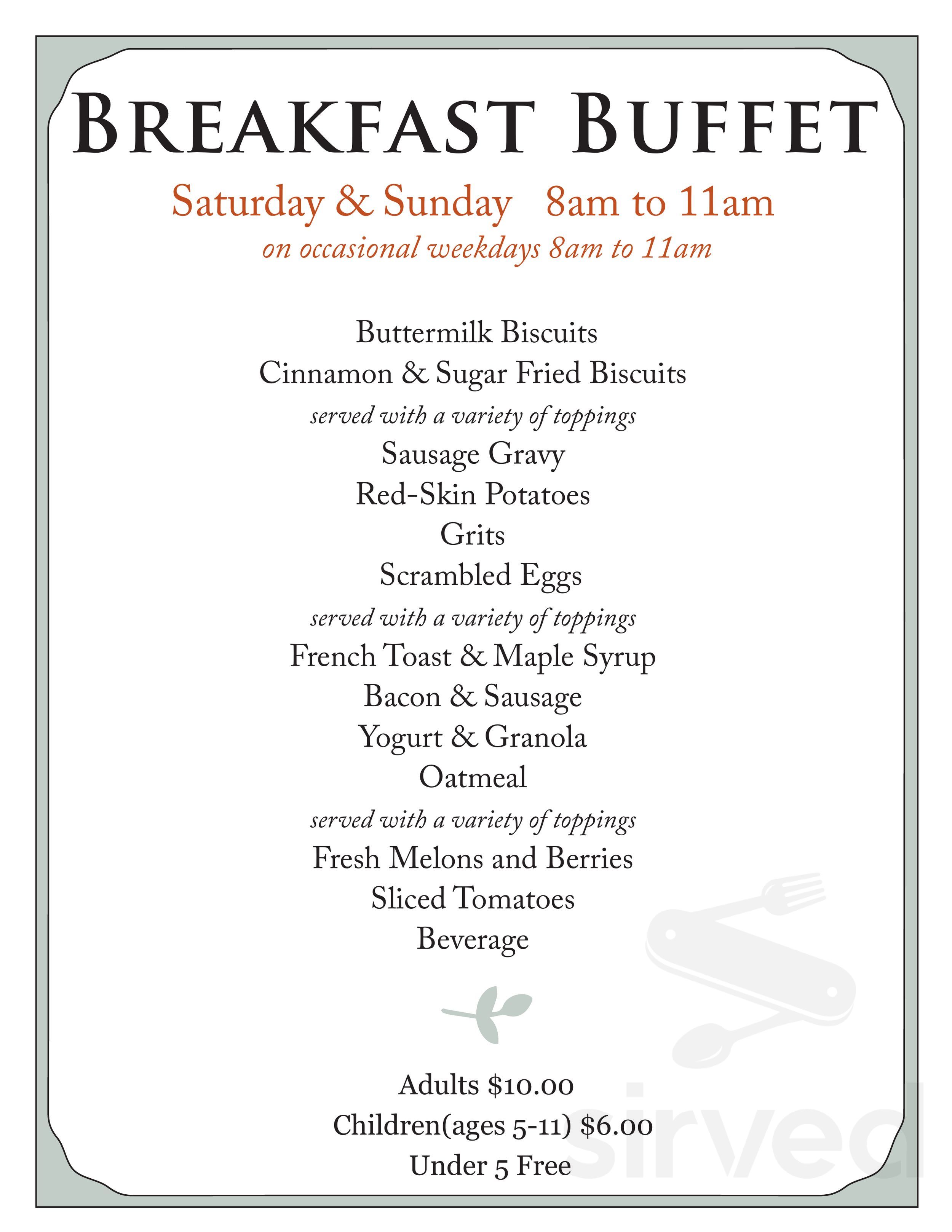 Harvest Dining Room menu in Nashville, Indiana, USA