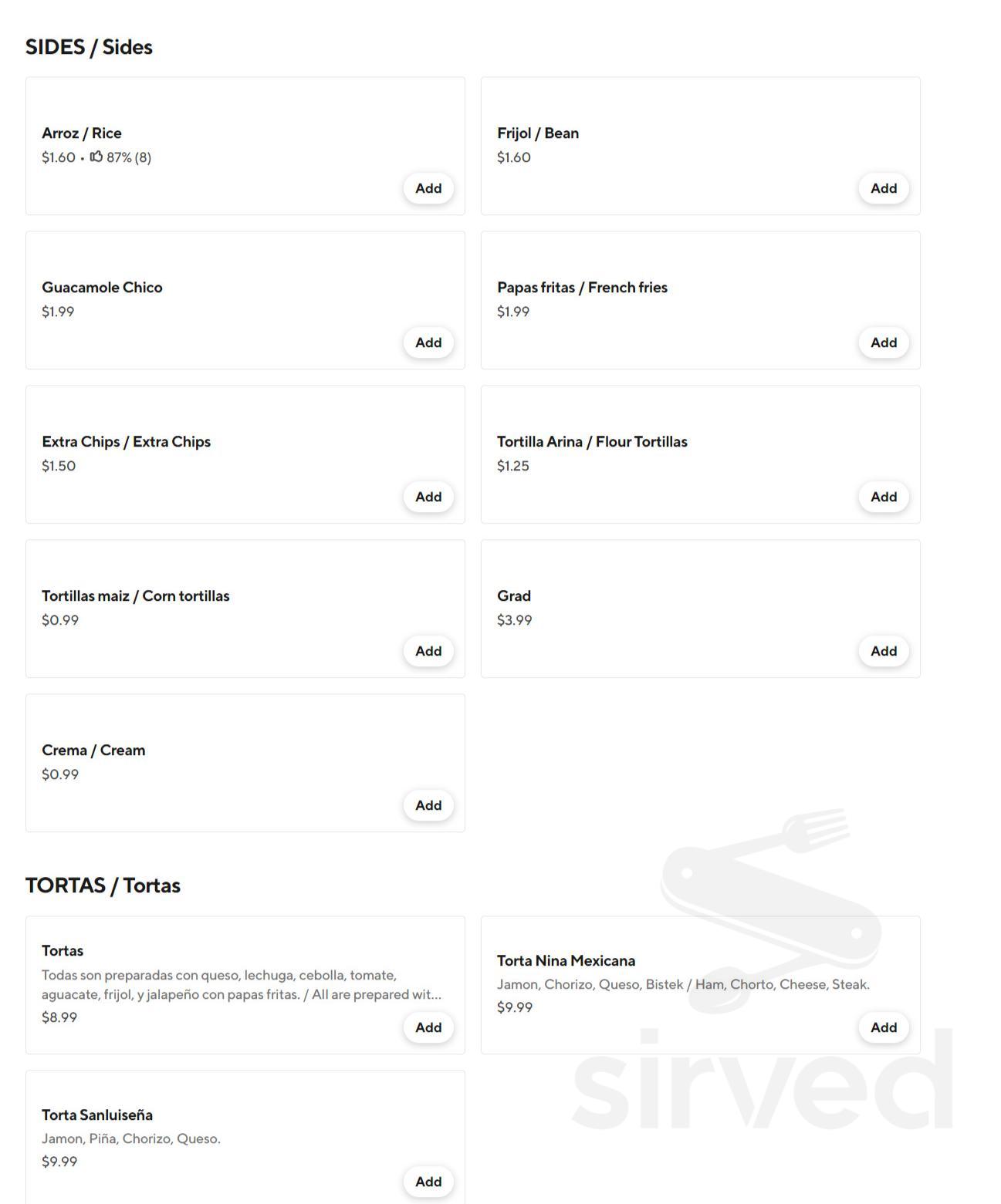 La Niña Restaurante menus in Everman, Texas, United States