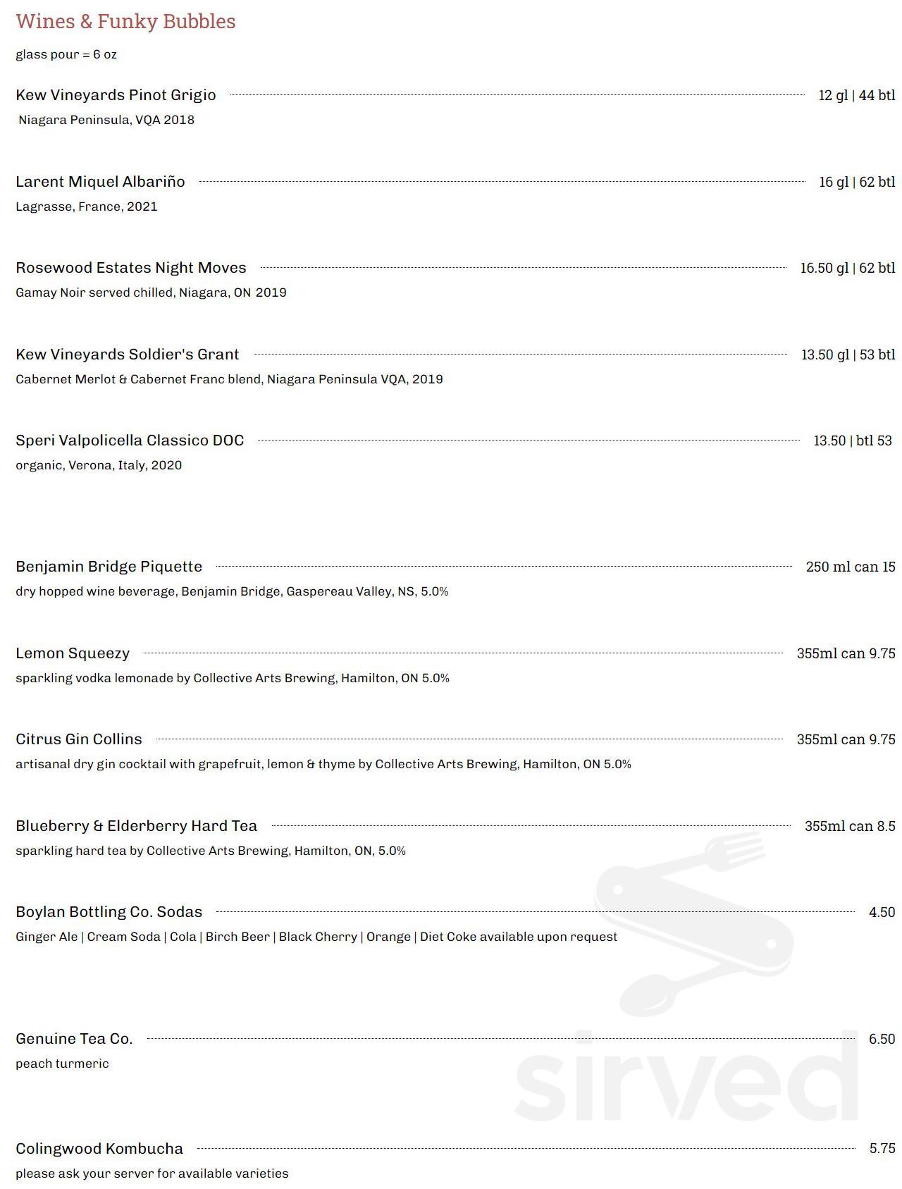 Paris Beer Company menu in Paris, Ontario, Canada