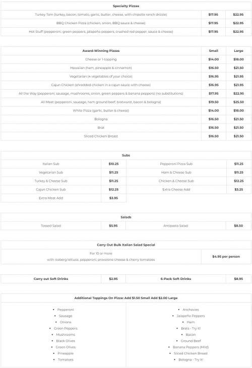 Plank's Cafe & Pizzeria menu in Columbus, Ohio, USA