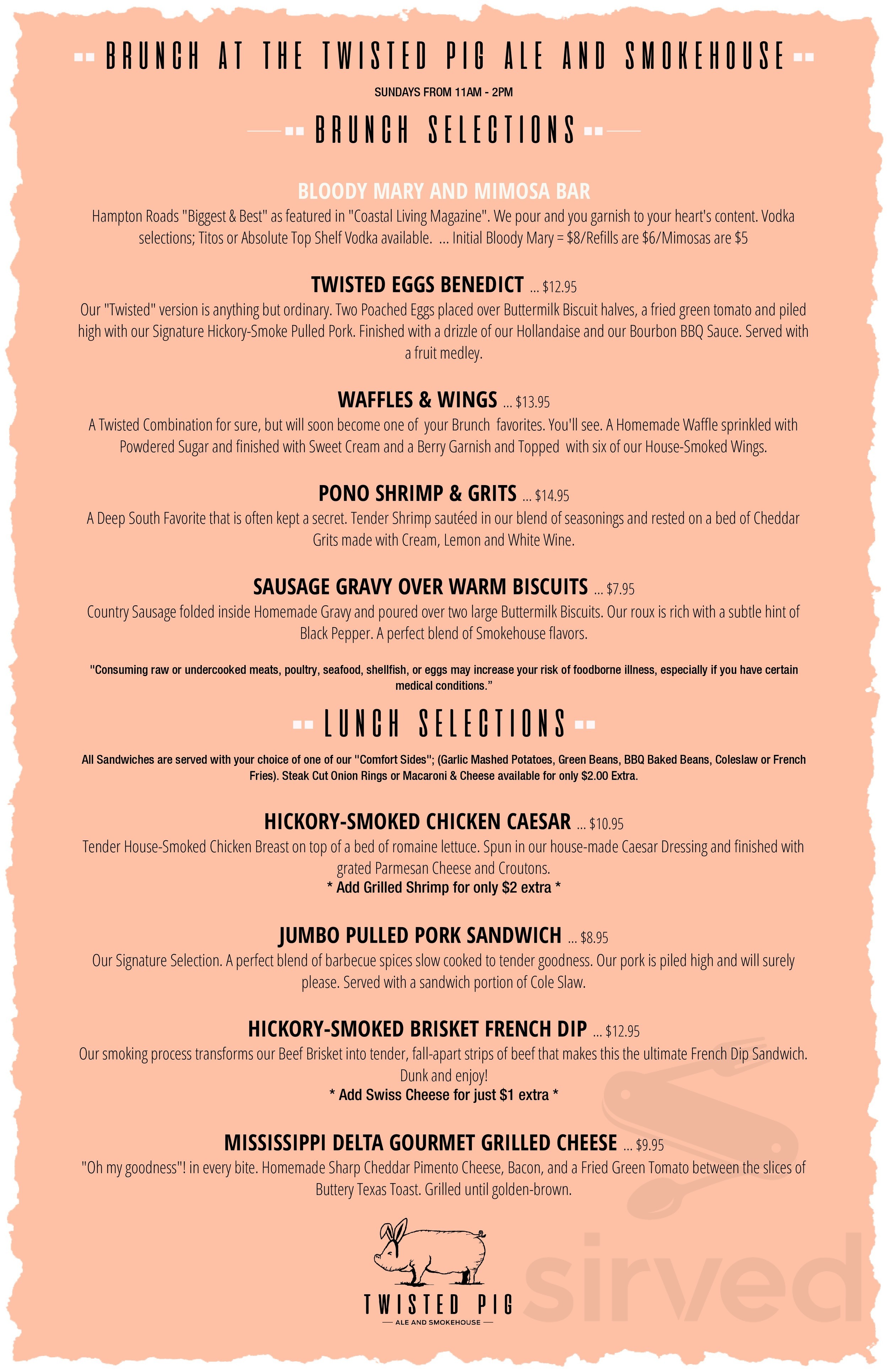 Twisted Pig Ale & Smokehouse menu in Portsmouth, Virginia, USA