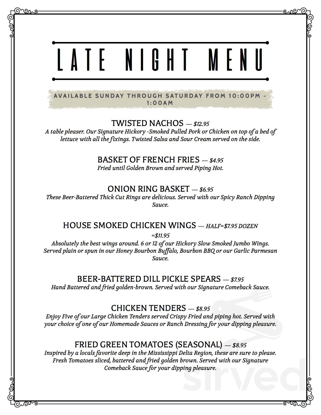 Twisted Pig Ale & Smokehouse menu in Portsmouth, Virginia, USA