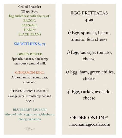 Mocha Magic Cafe & Bakeshop menu in Modesto, California, USA