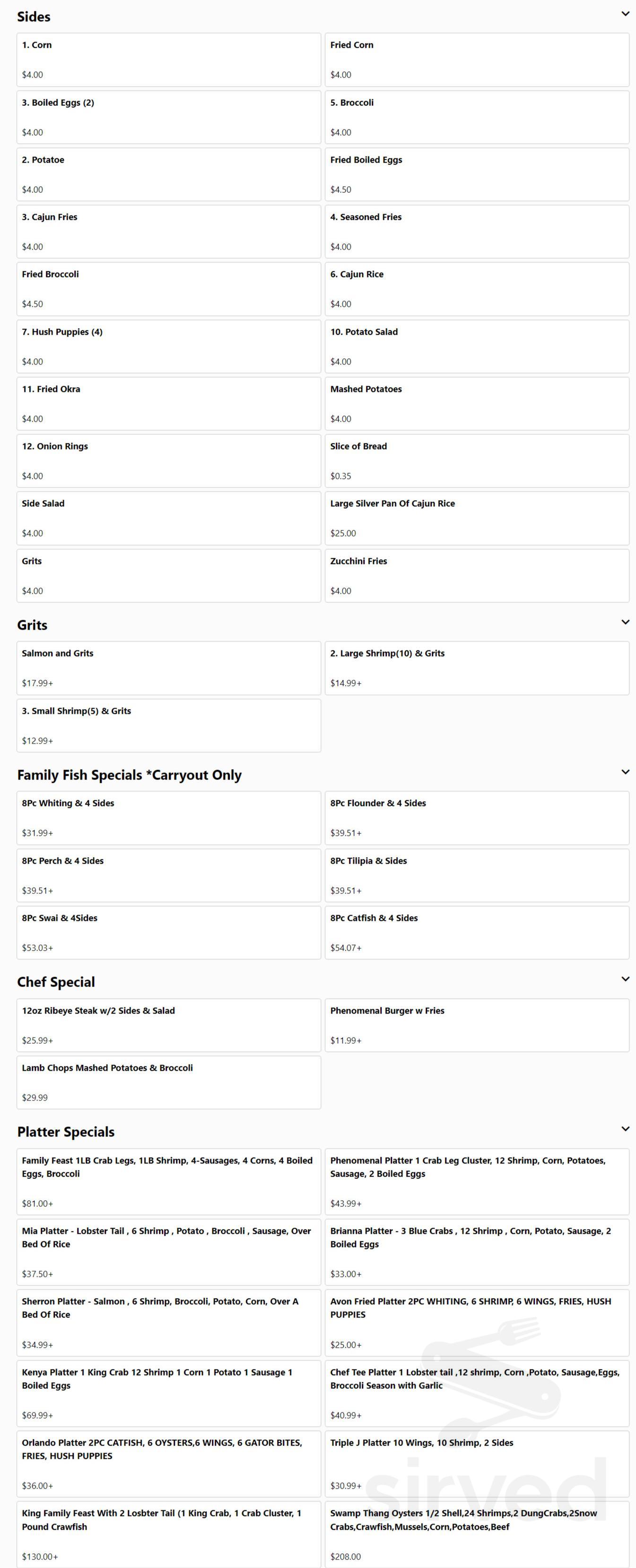 Menu - Austell GA's Phenomenal Seafood | Sirved