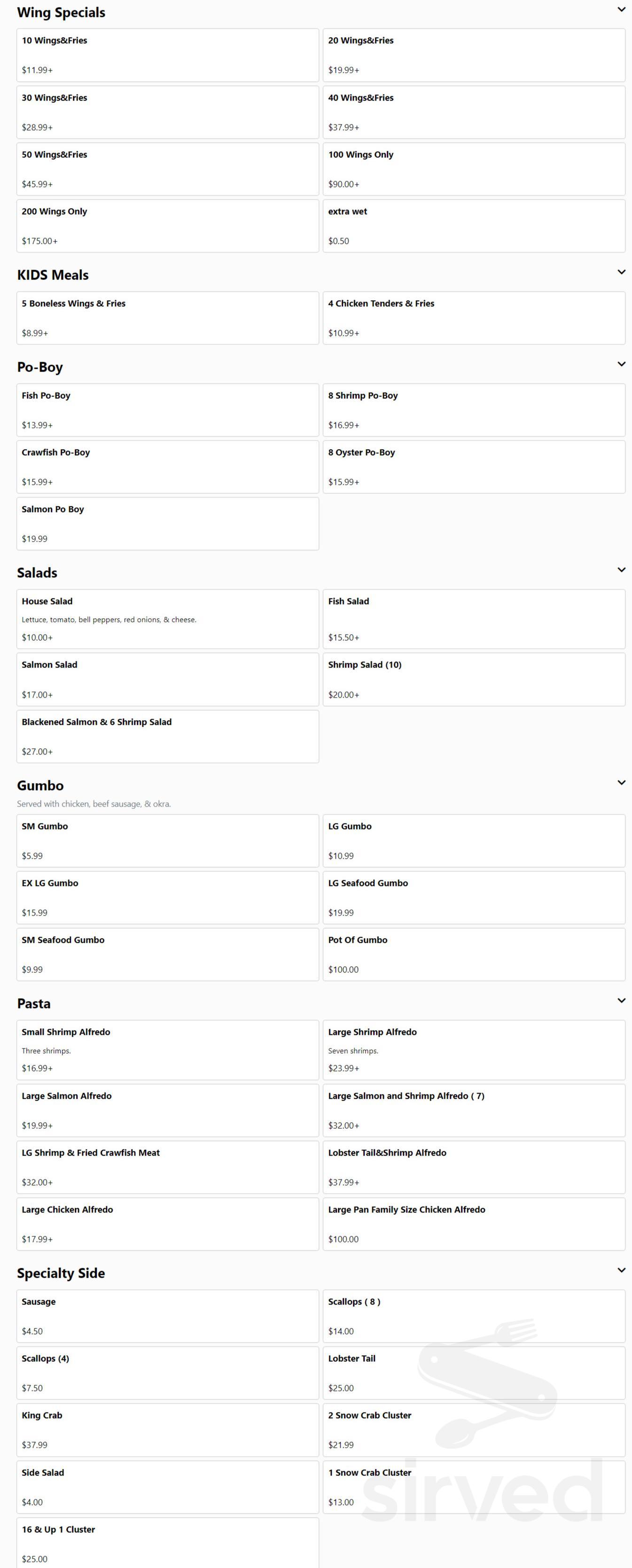 Menu - Austell GA's Phenomenal Seafood | Sirved