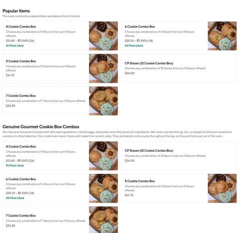 The Cookie Place menu in Idaho Falls, Idaho, USA