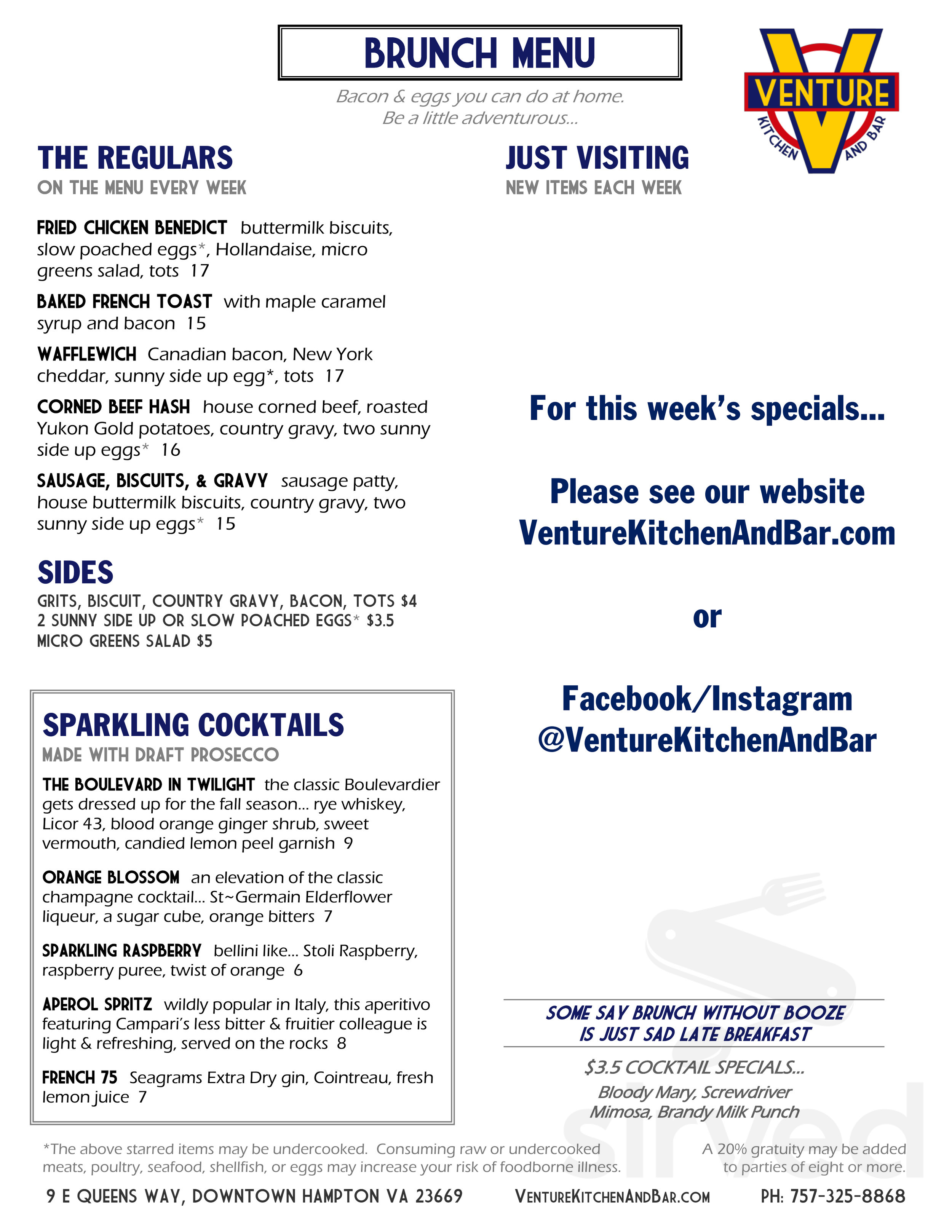 Venture Kitchen & Bar menu in Hampton, Virginia, USA