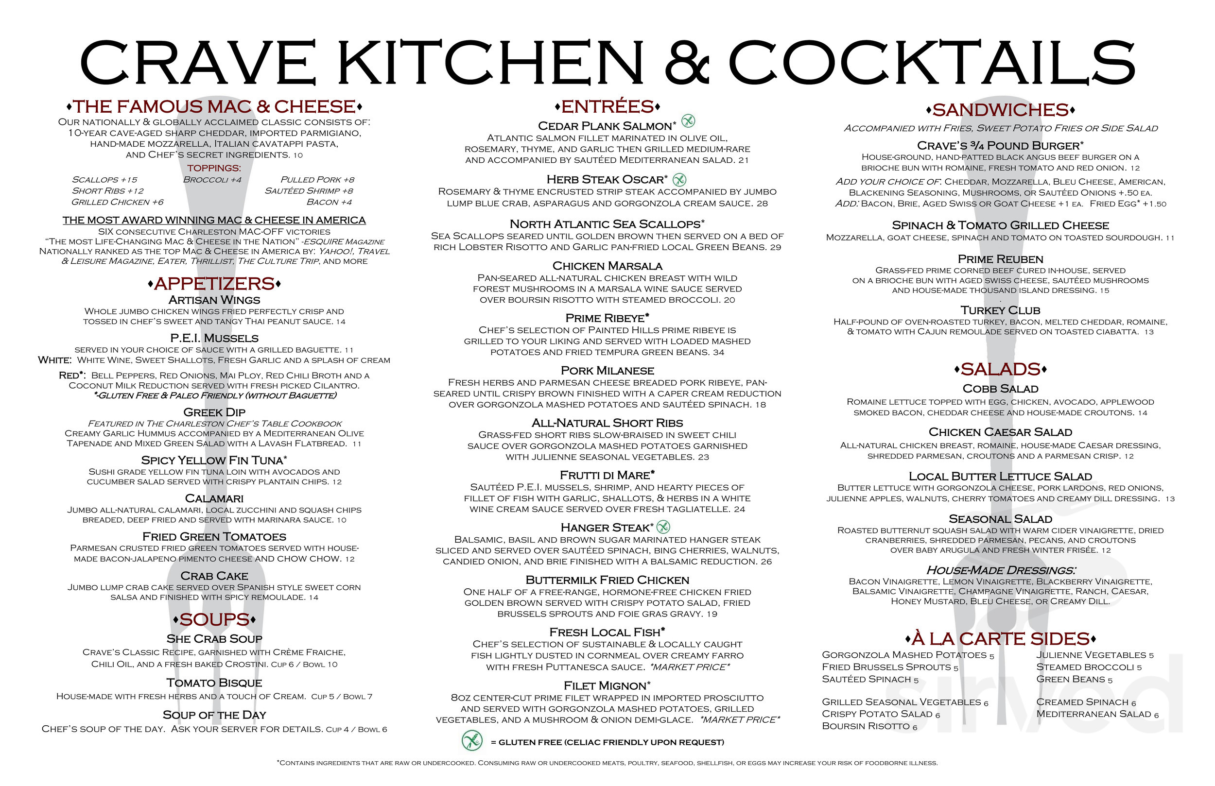 Menu - Mt Pleasant SC's Crave Kitchen & Cocktails | Sirved