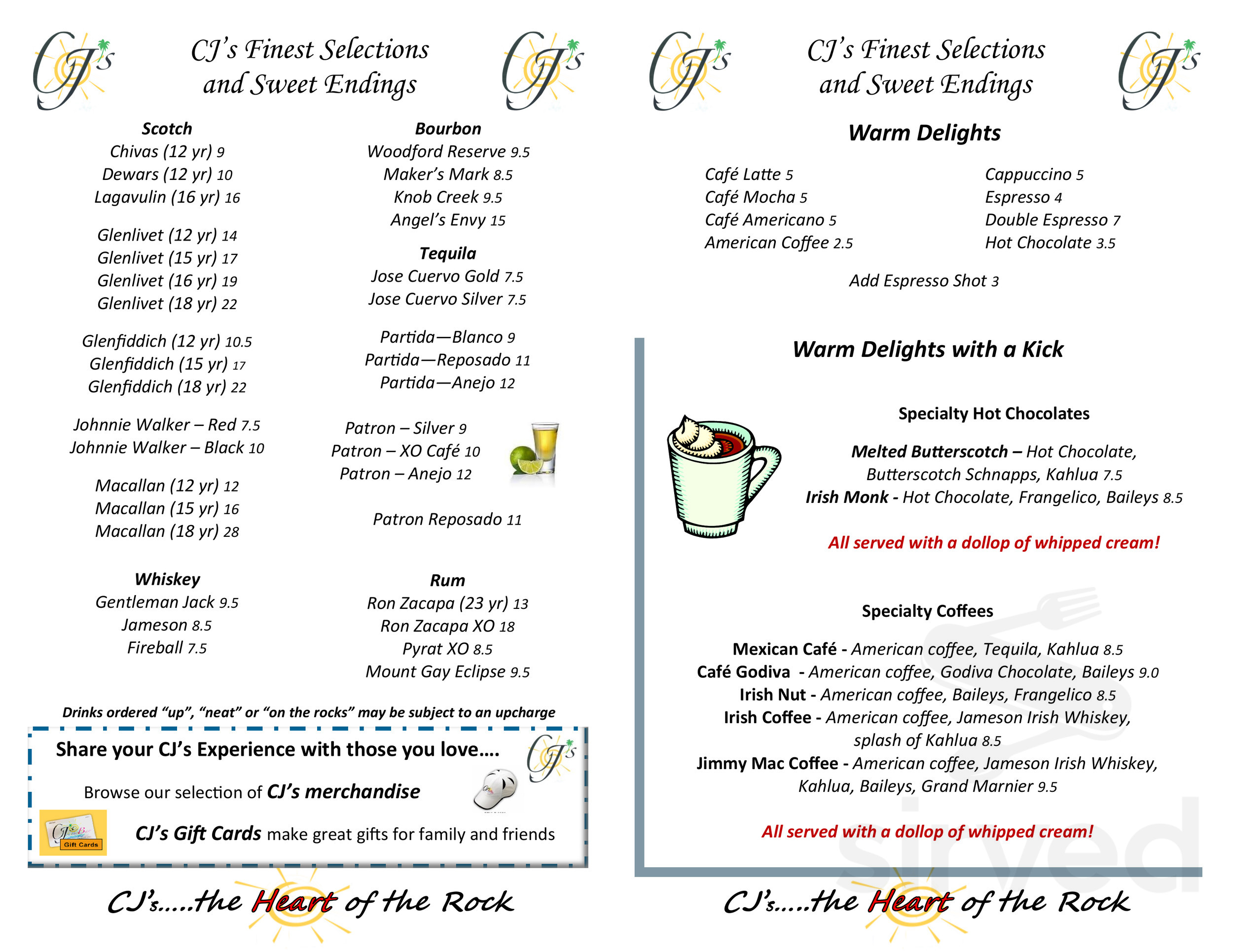 Menu for CJ's on the Bay in Marco Island, FL | Sirved