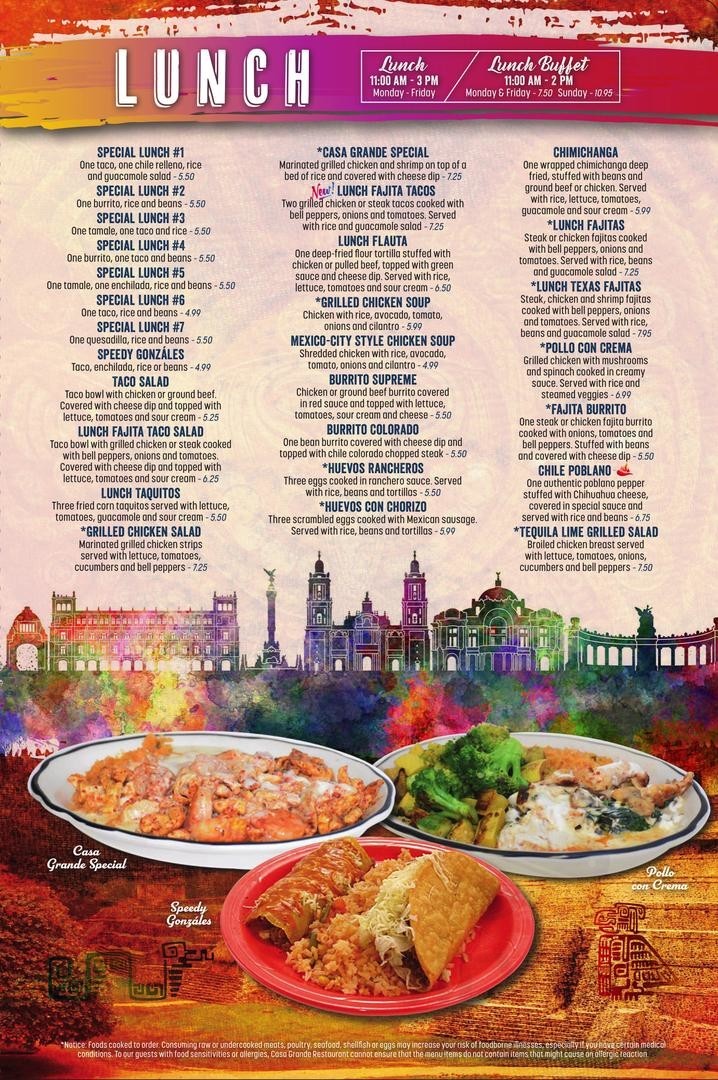 Casa Grande Cantina & GRill menu in Hartwell, Georgia, USA