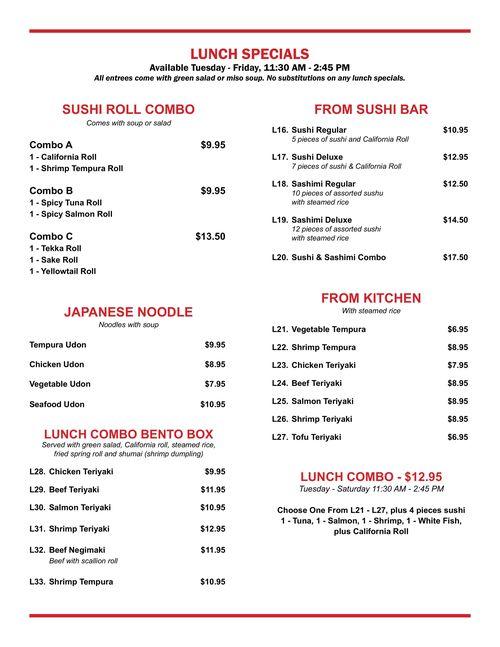 Taka House Japanese Restaurant menu in Webster, New York, USA