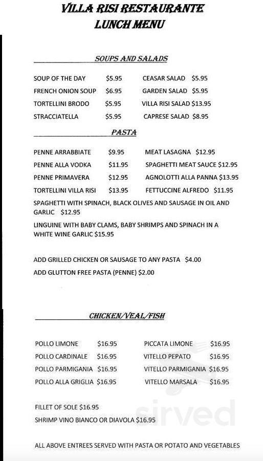 Villa Risi menu in Newmarket, Ontario, Canada