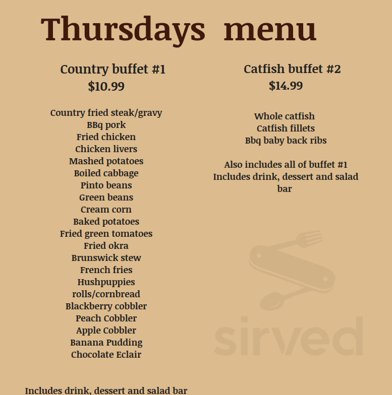 Tim's Lighthouse Seafood Buffet and Country Cookin' menu in Milner ...