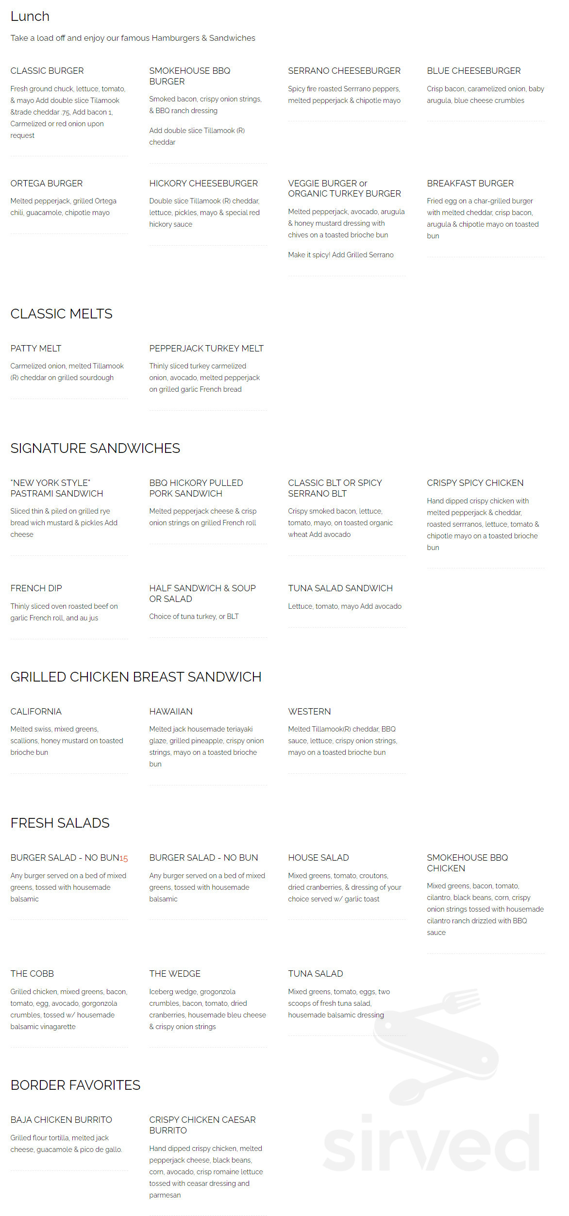 Menu for Waypoint Café | Camarillo Airport in Camarillo, CA | Sirved