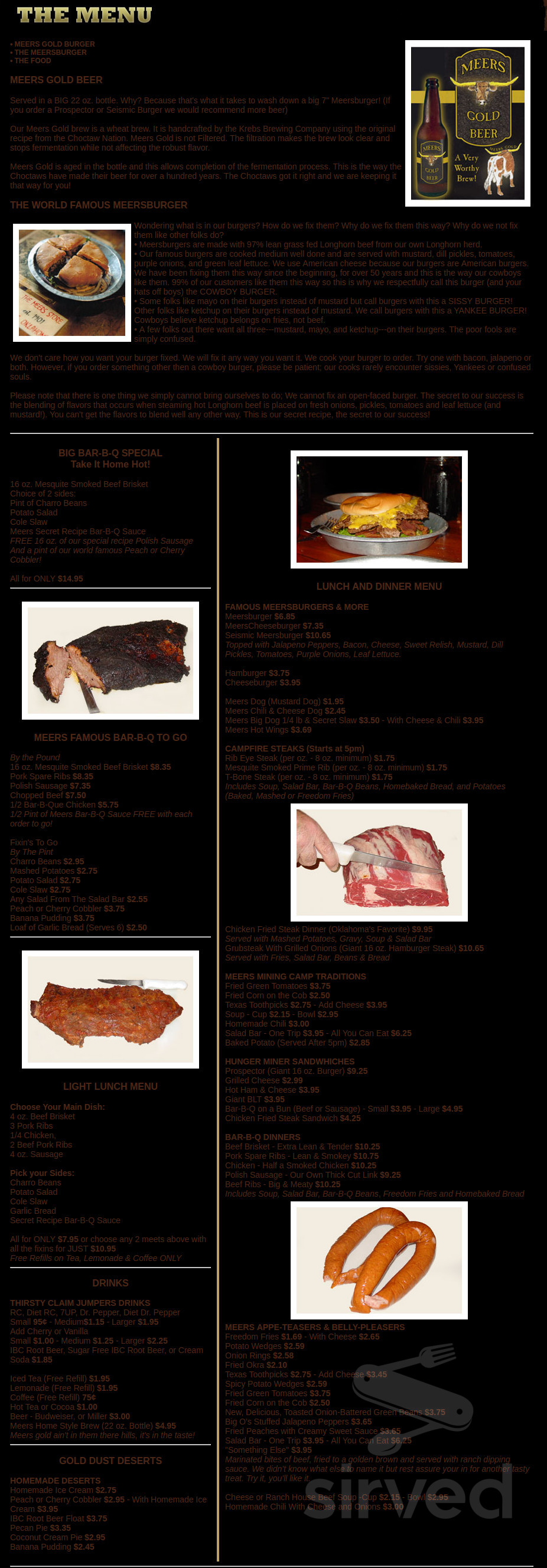 Menu for Meers Store and Restaurant in Meers, OK | Sirved