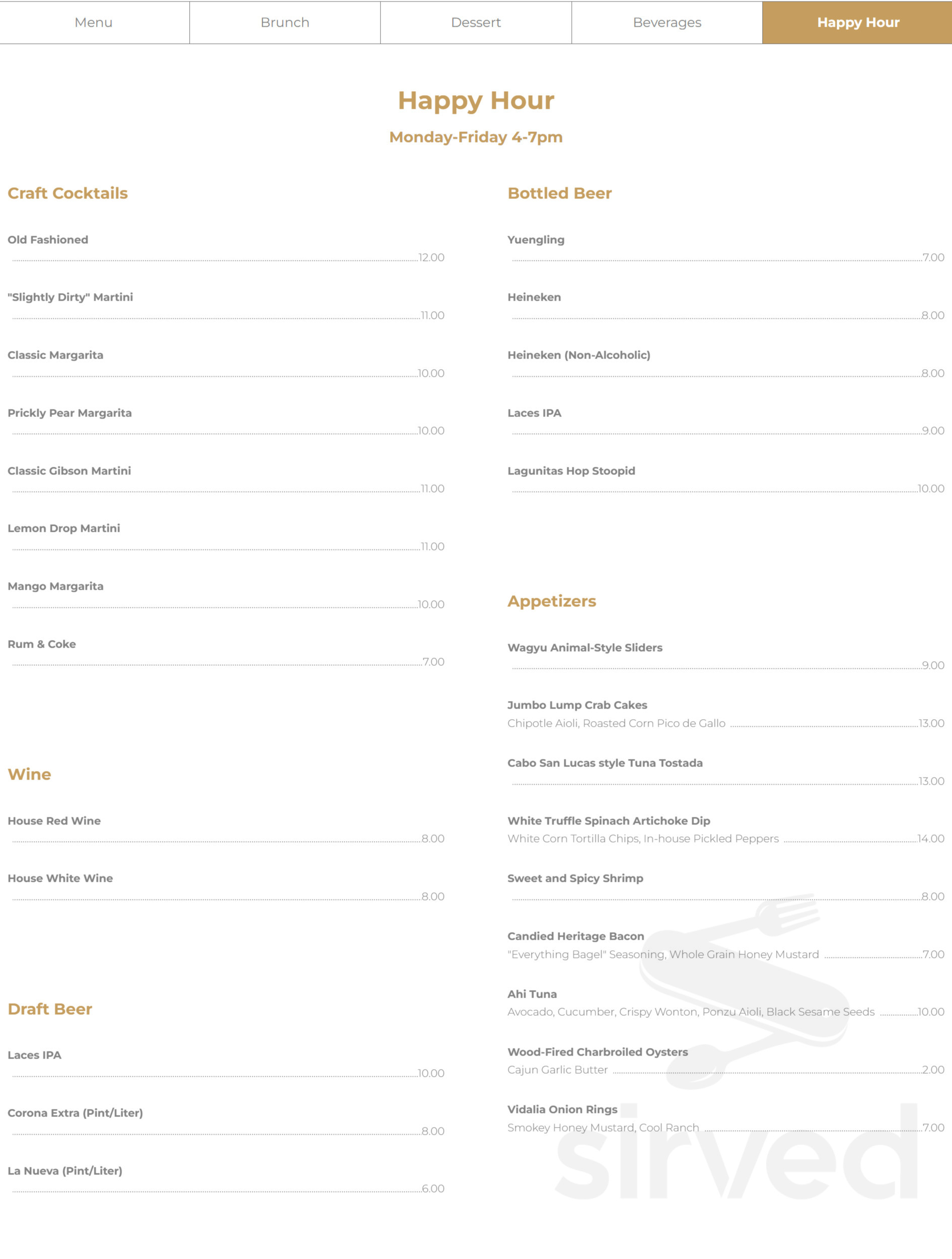 Menu for Chef Adrianne's Vineyard Restaurant & Bar in Miami, FL | Sirved
