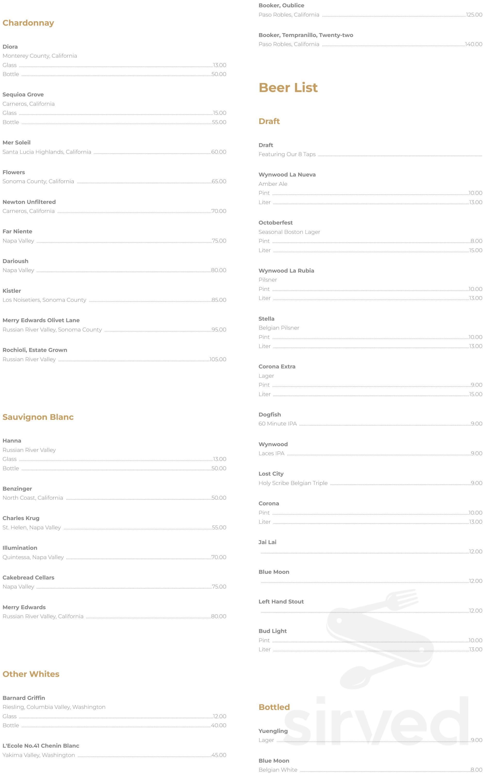 Menu for Chef Adrianne's Vineyard Restaurant & Bar in Miami, FL | Sirved
