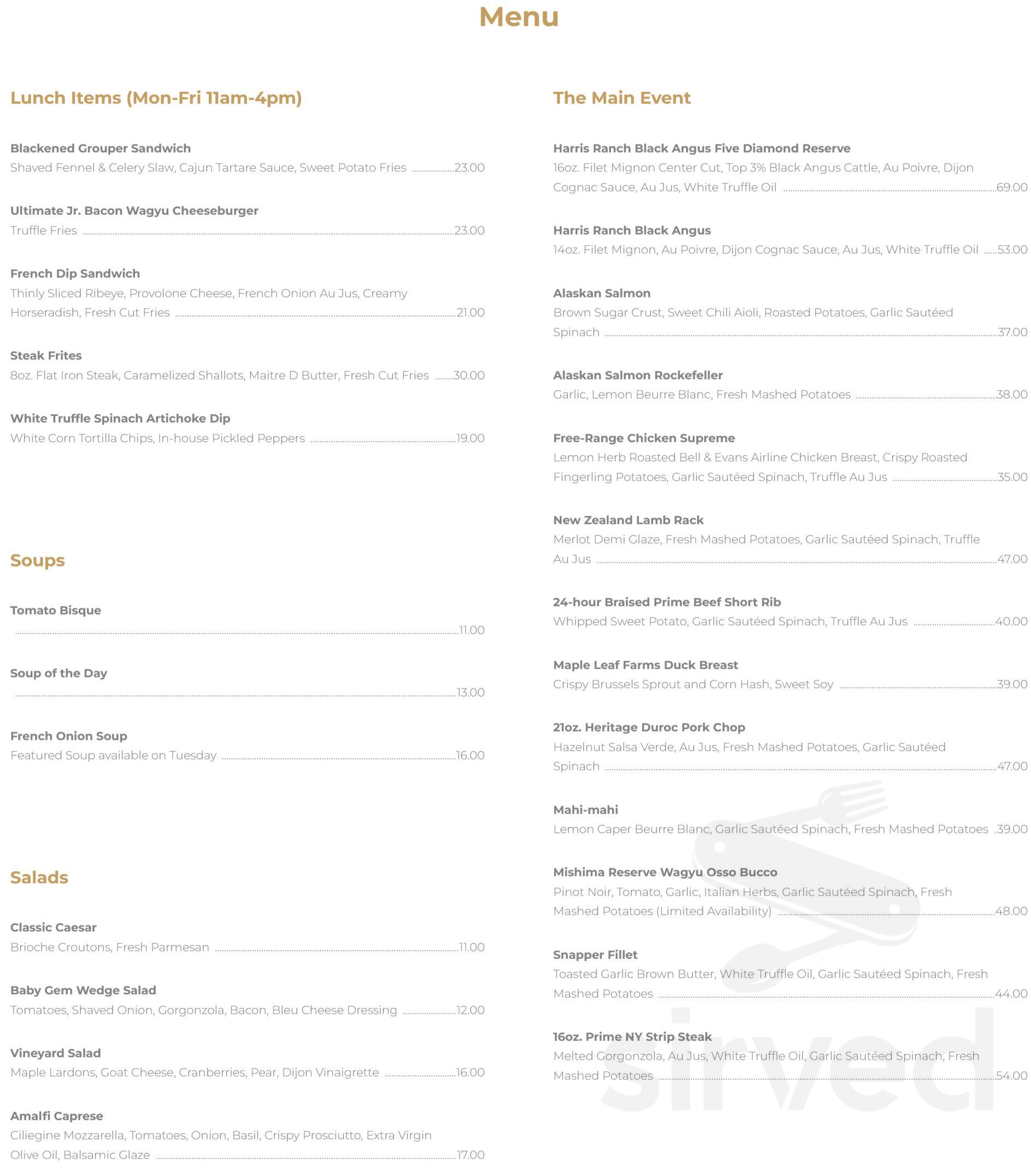 Menu - Miami FL's Chef Adrianne's Vineyard Restaurant & Bar | Sirved