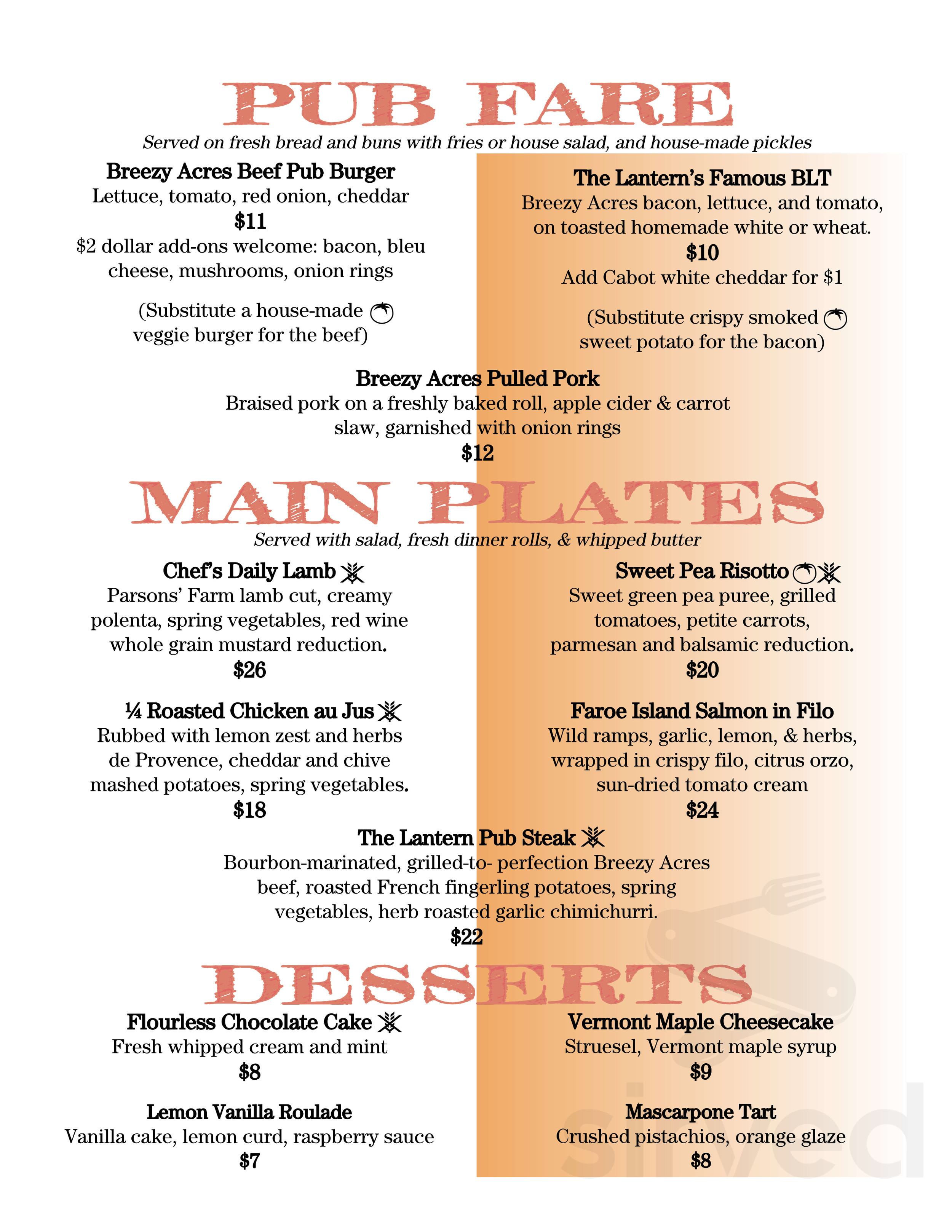 The Black Lantern Inn menu in Montgomery, Vermont, USA