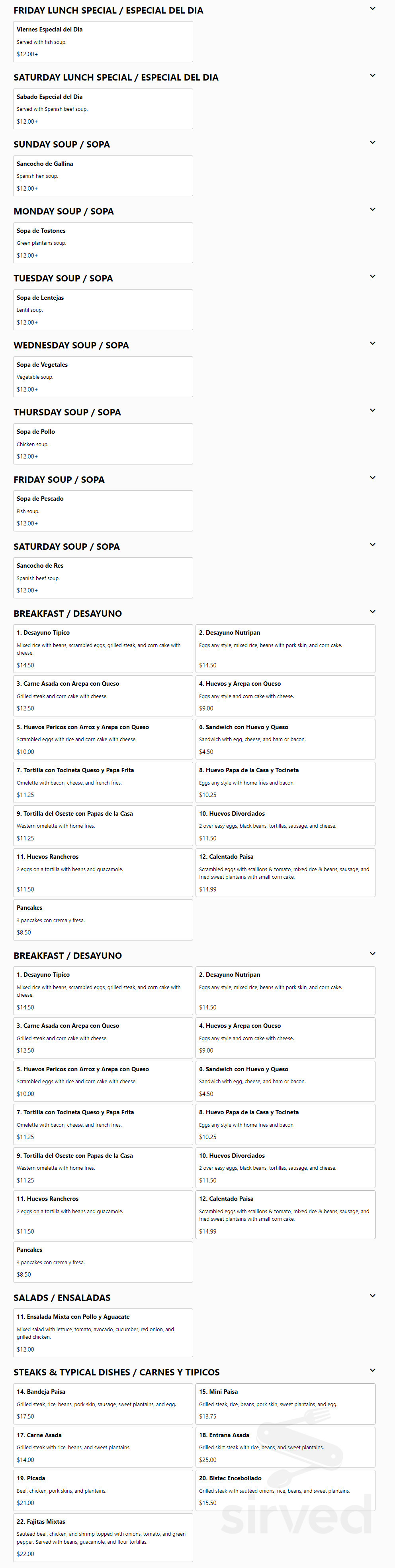 Menu - Queens NY's NUTRIPAN BAKERY 2 | Sirved