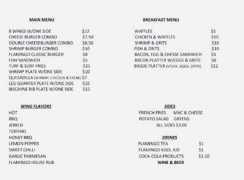 Black Flamingo Bar and Grill menu in Greensboro, North Carolina, USA