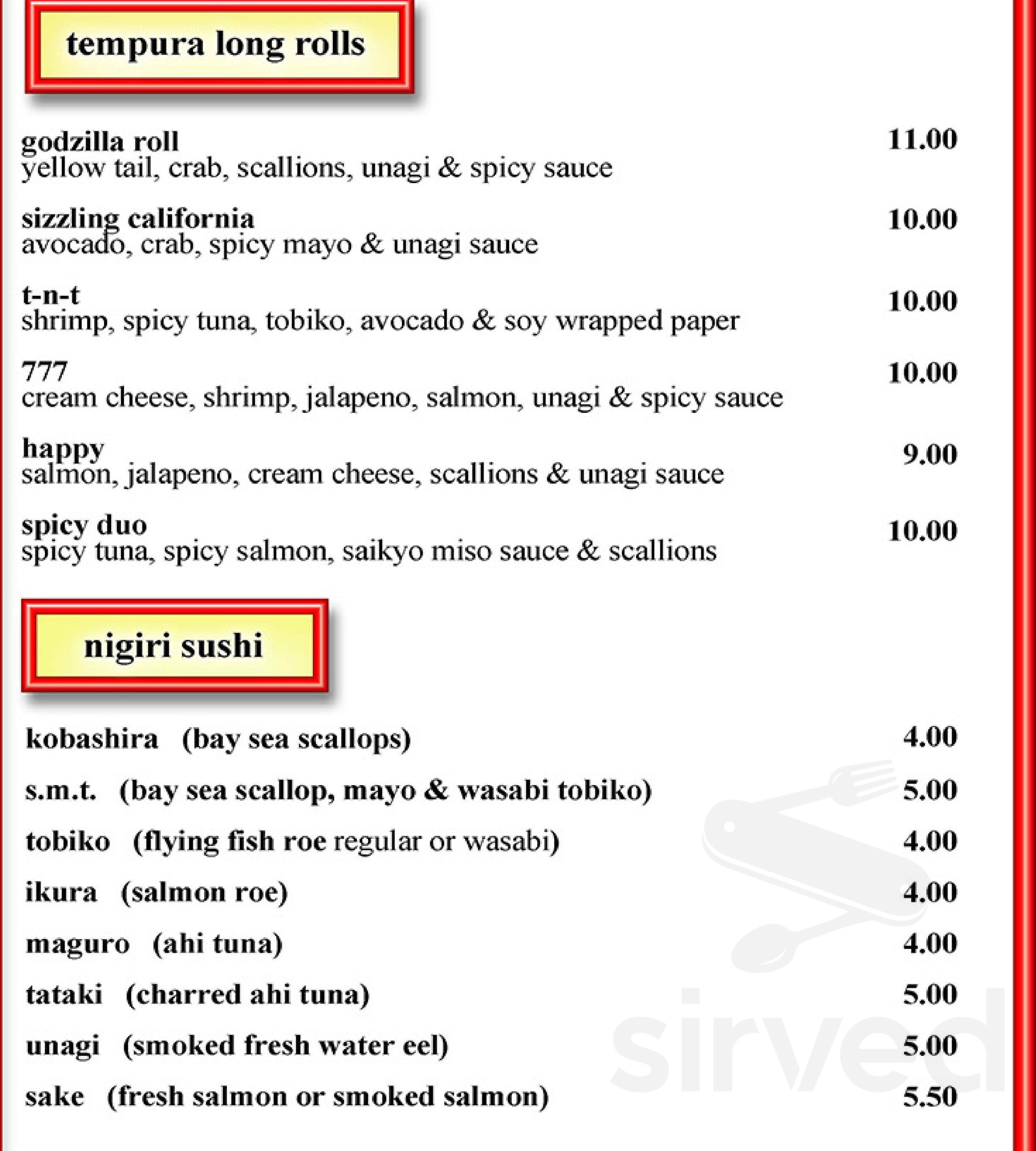 Shinsen Sushi menu in Carson City, Nevada, USA