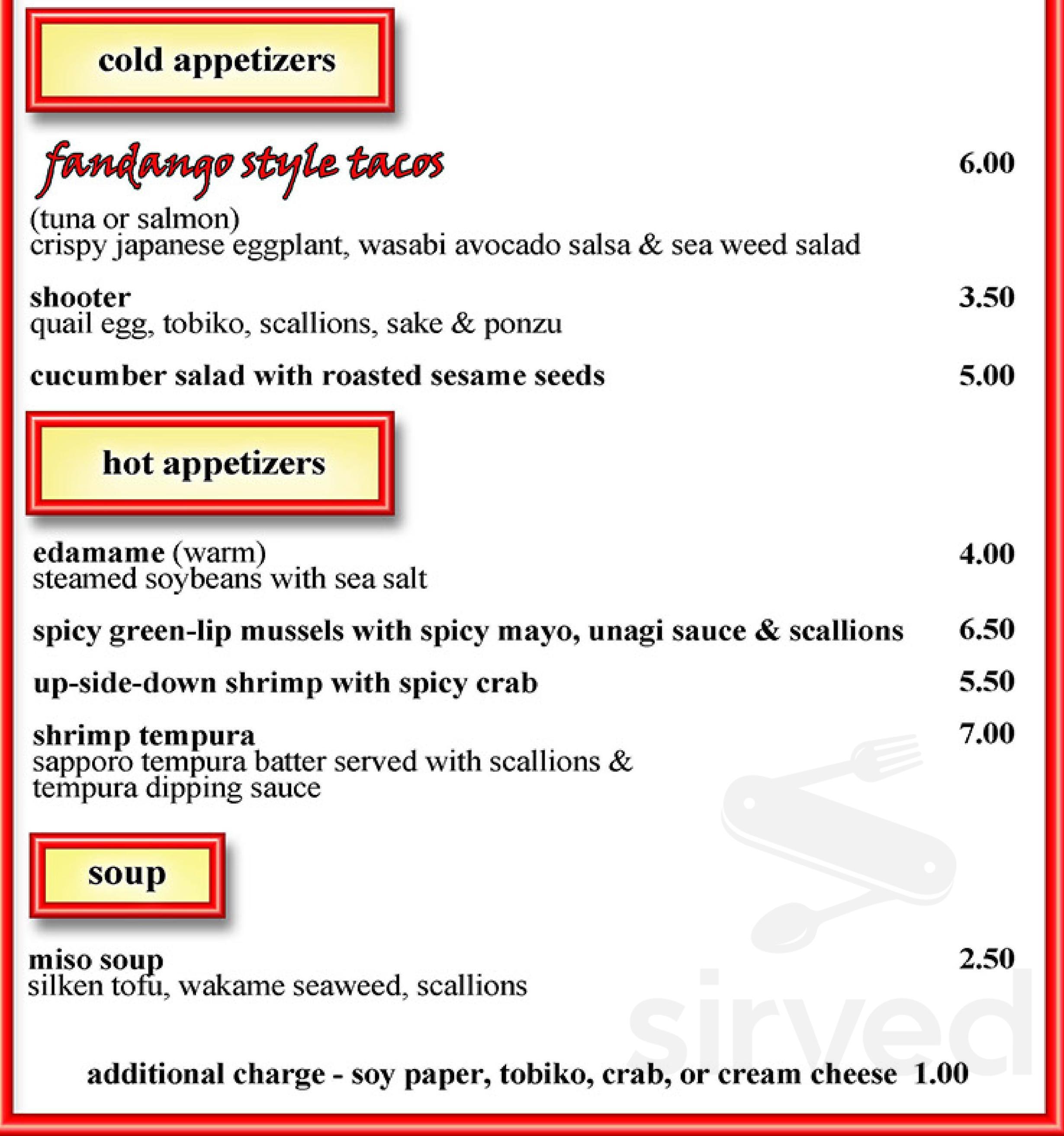 Shinsen Sushi menu in Carson City, Nevada, USA