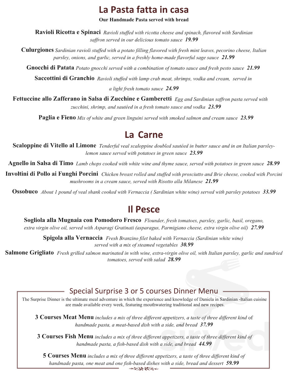 Daniela Restaurant menu in Baltimore, Maryland, USA