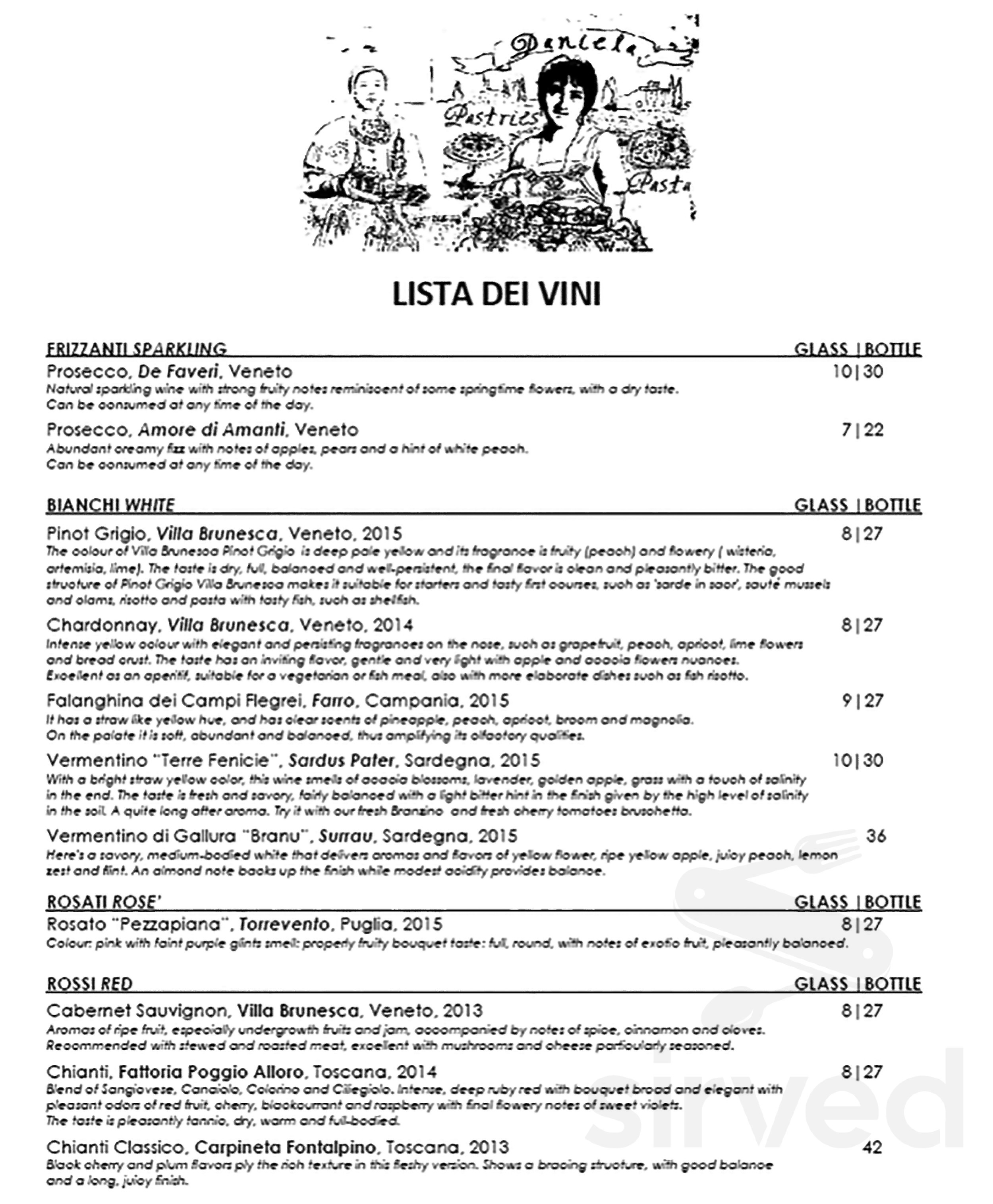 Daniela Restaurant menu in Baltimore, Maryland, USA