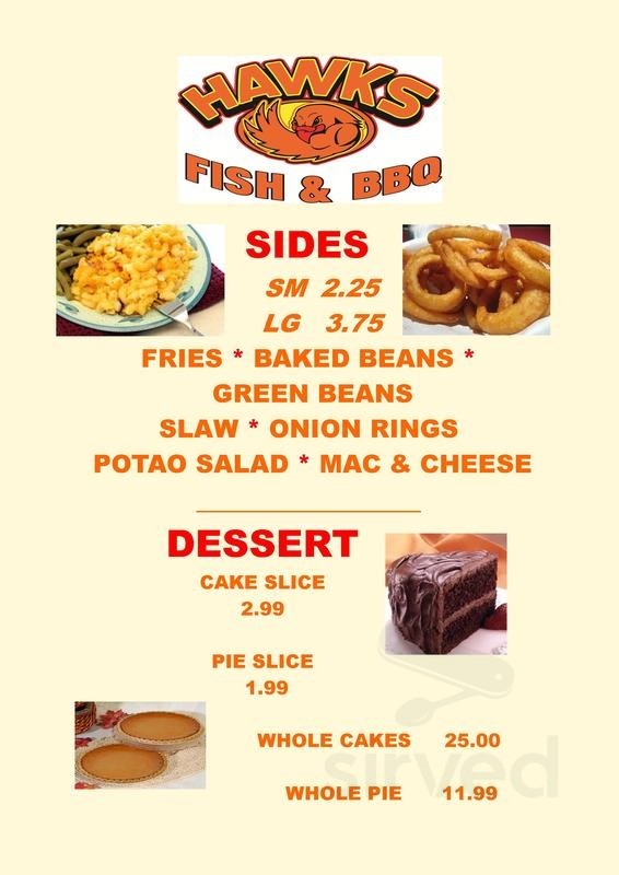 Menu - Richmond VA's Hawk's Fish & BBQ | Sirved
