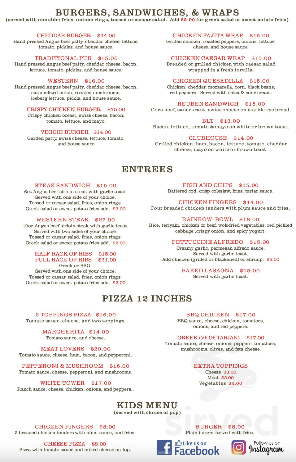Menu - Innisfail AB's Boots & Barrels Sports Bar and Restaurant | Sirved