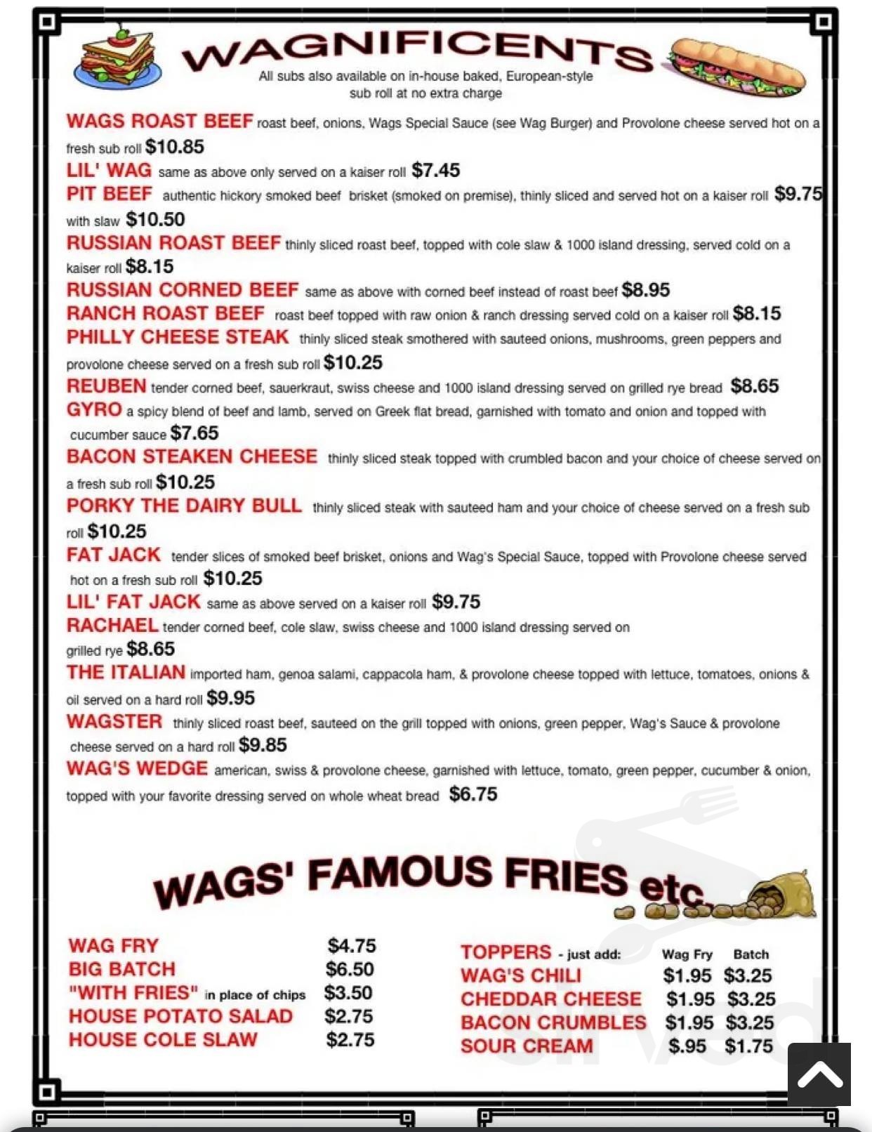 Wag's Restaurant menu in Frederick, Maryland, USA