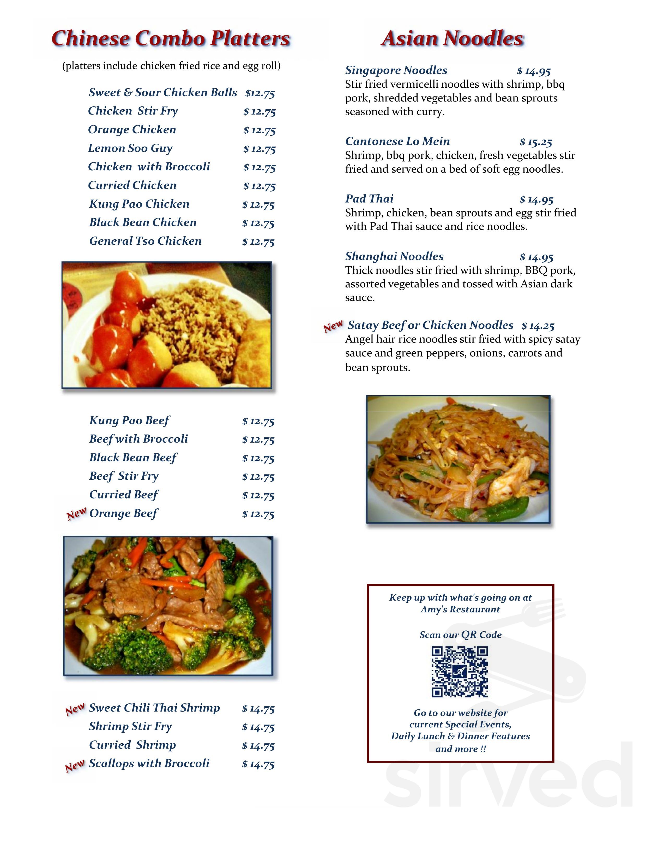 Amy's Restaurant and Banquet Hall menus in Strathroy, Ontario, Canada