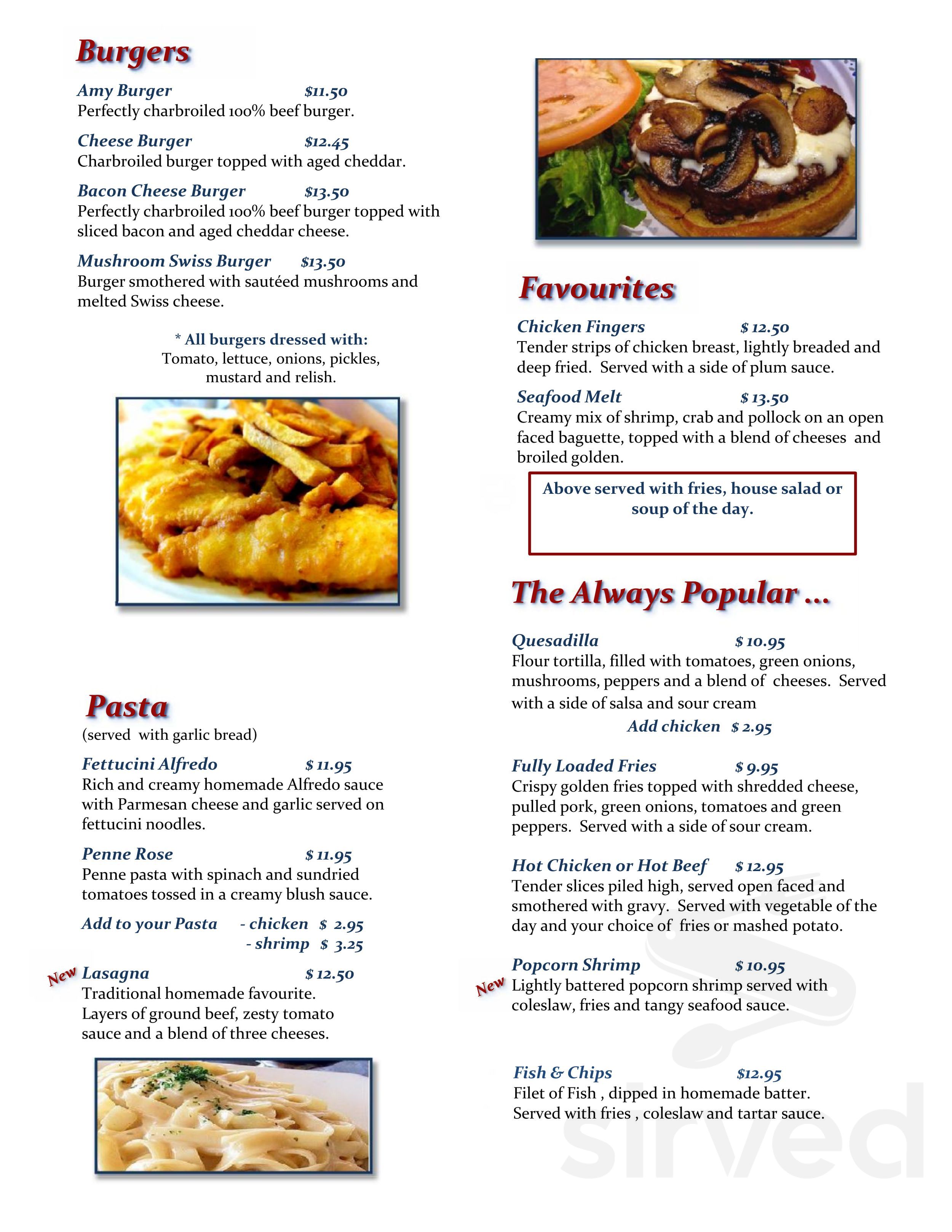 Amy's Restaurant and Banquet Hall menus in Strathroy, Ontario, Canada