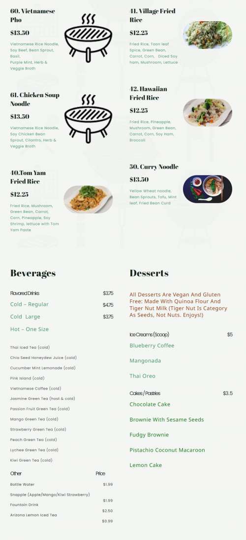 Veggie Village menu in Scottsdale, Arizona, USA