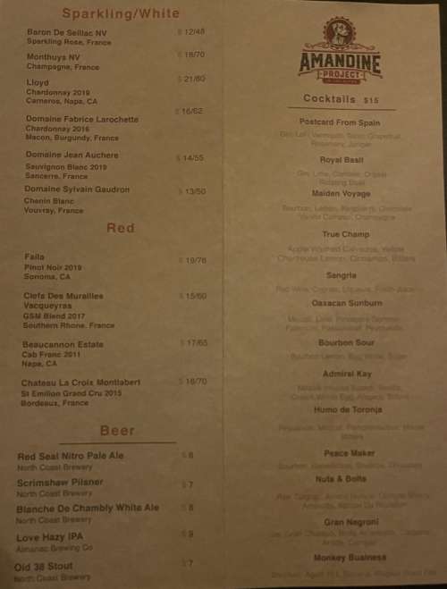 Amandine Lounge menu in Los Altos, California, USA