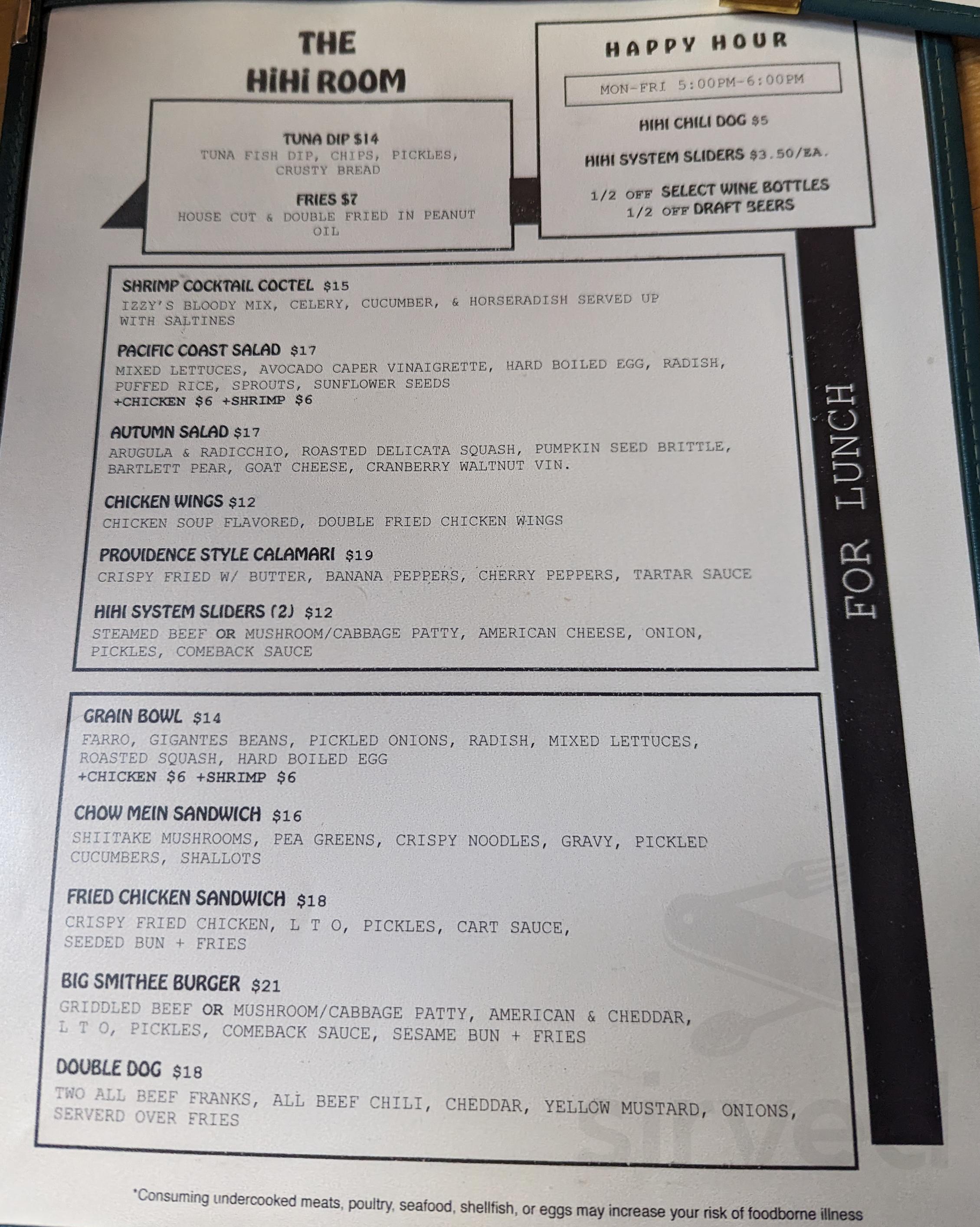 Menu - Brooklyn NY's The HiHi Room | Sirved